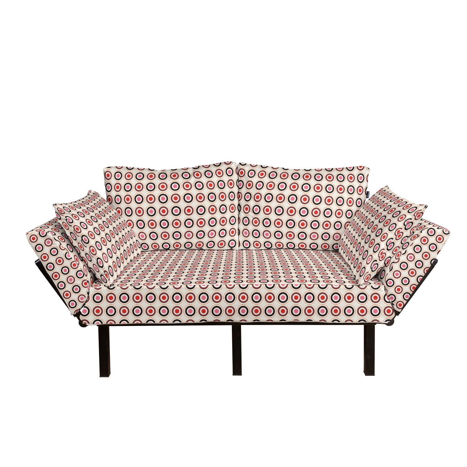 Retro Futon Couch, Nostalgic Old Fashioned Polka Dots Inner Circles ...