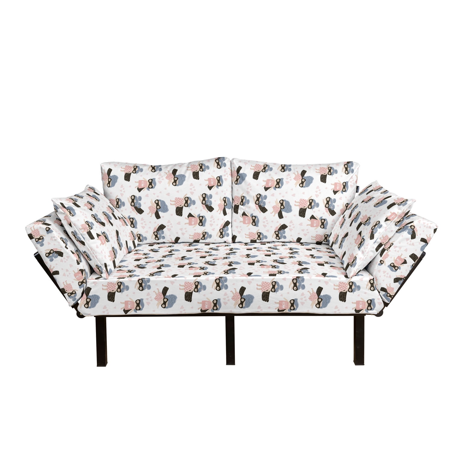 Retro Futon Couch, Pencil Drawn Girl Heroine with Eye and Cape with ...