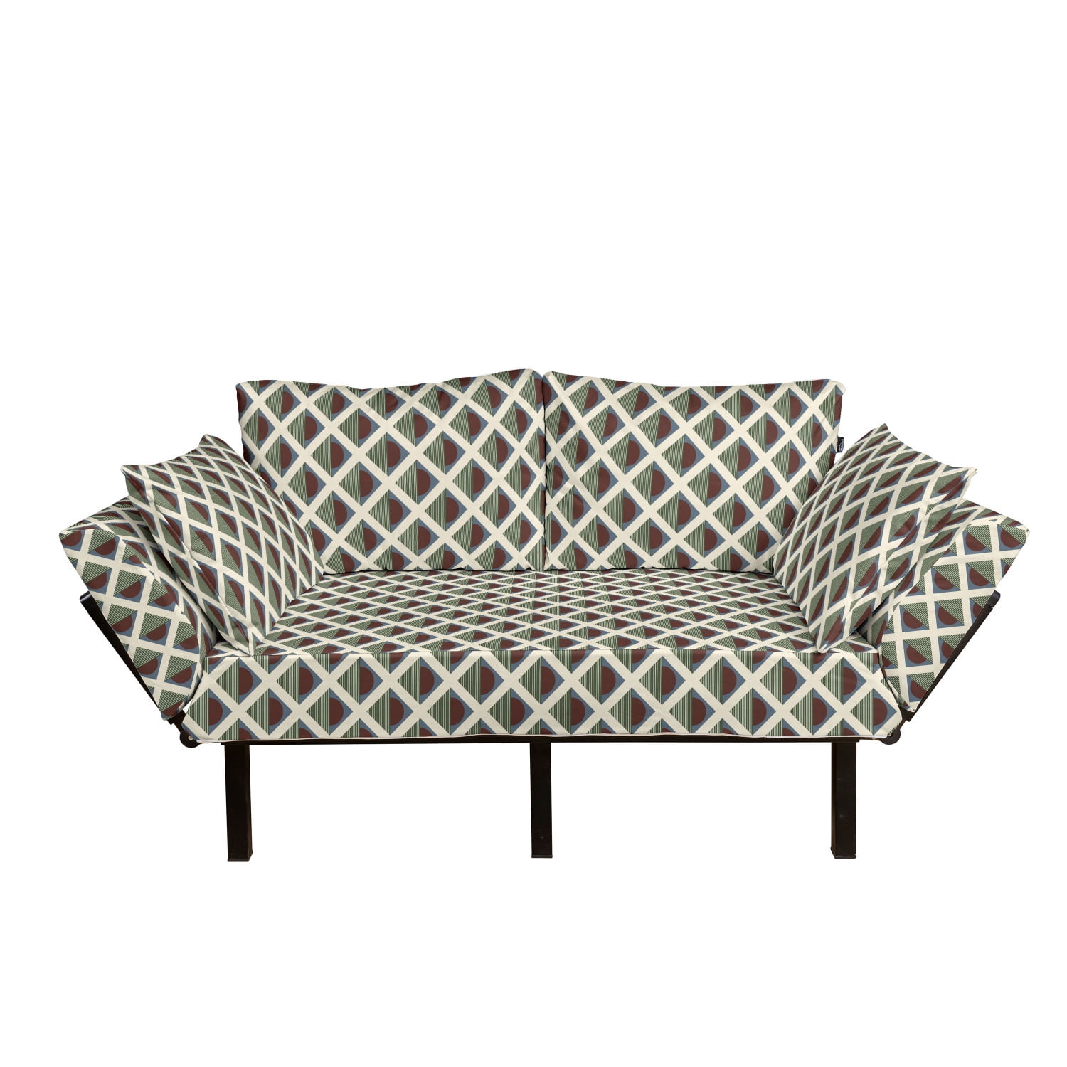 Retro Futon Couch, Pop Art Style Funky Half Circles Geometric Diamond ...