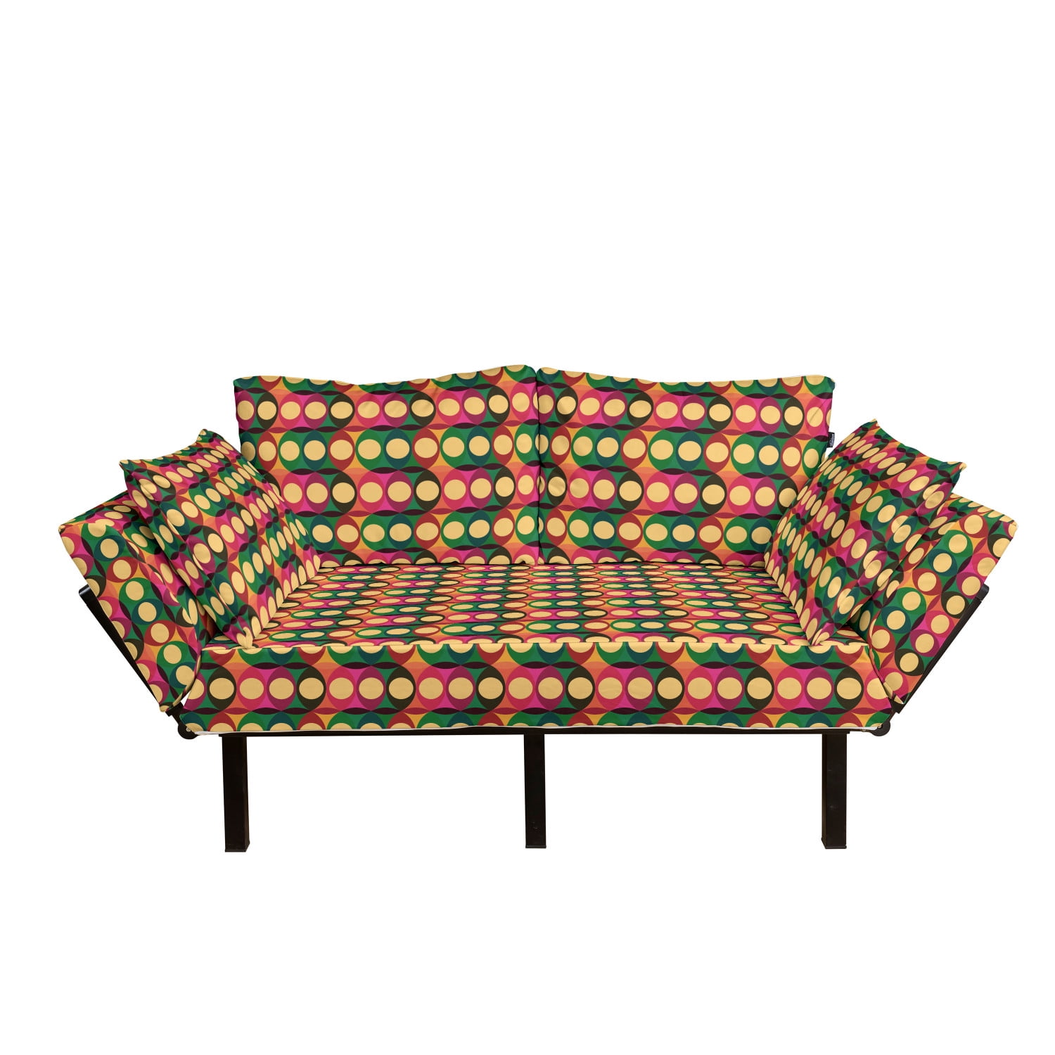 Retro Futon Couch, Pop Art Style Oval Geometric with Inner Circles ...