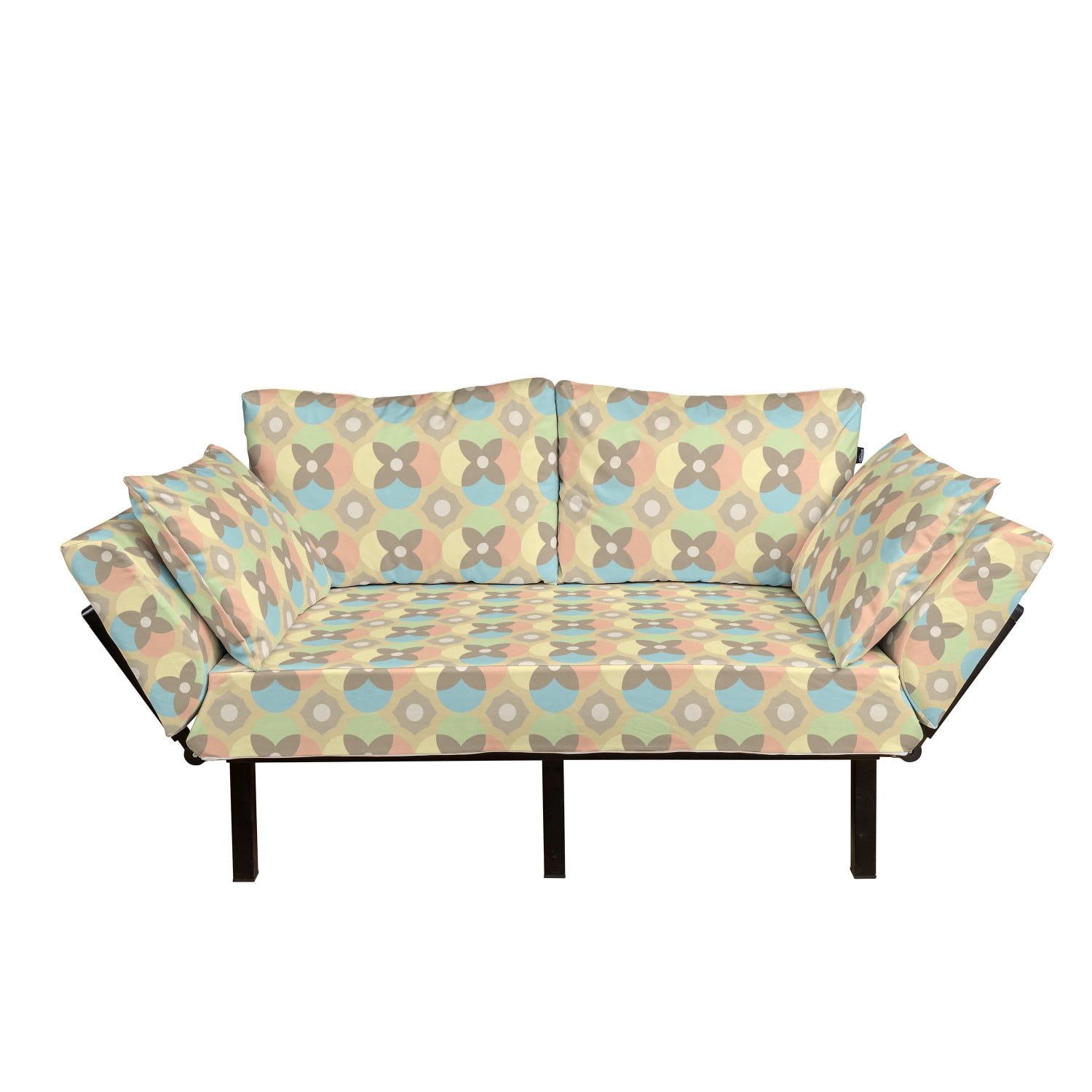 Retro Futon Couch, Vintage Pale Toned Circular Shapes Victorian Design ...