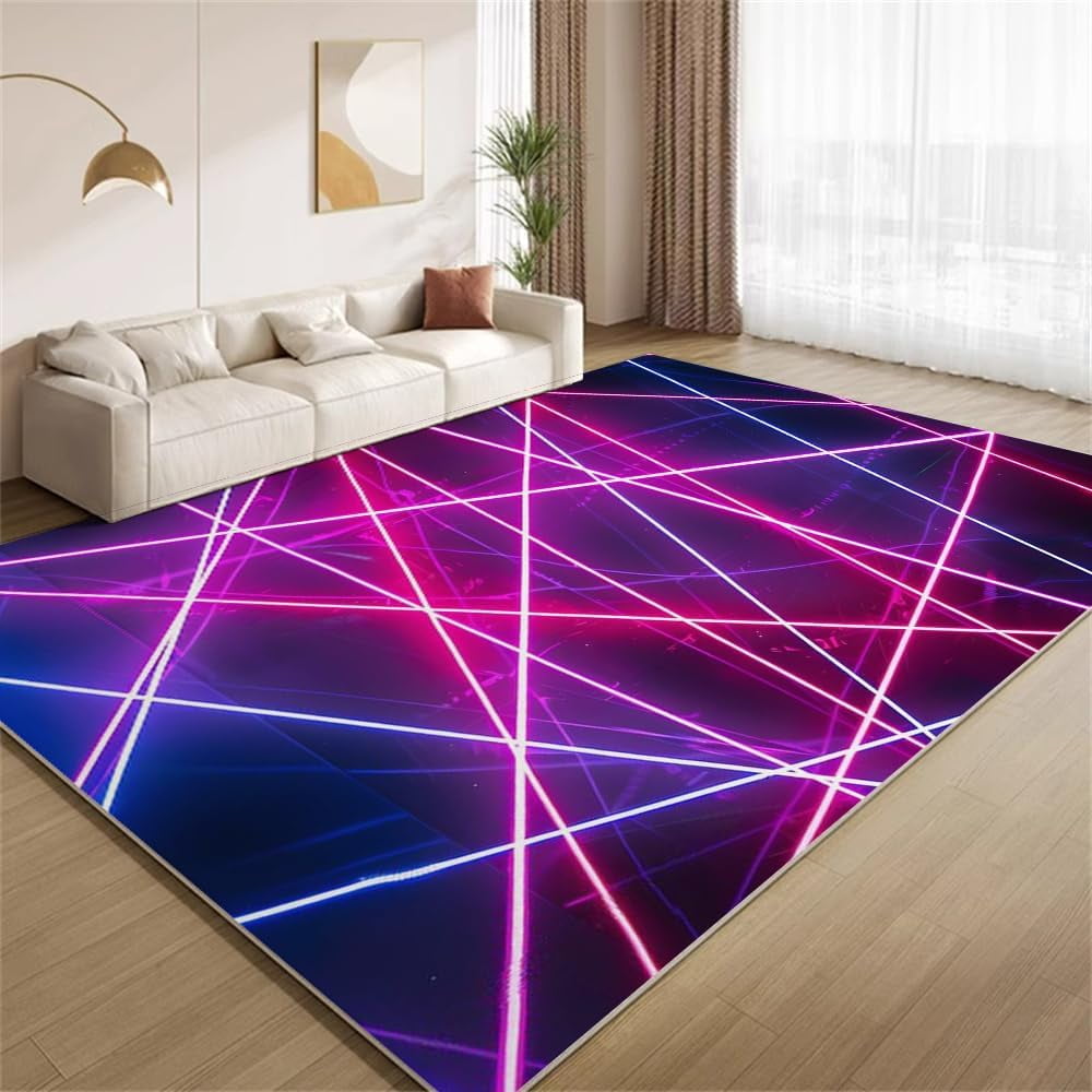 Retro Future Neon Lines Area Rugs 4x8ft Rug Abstract Blue Purple Light ...