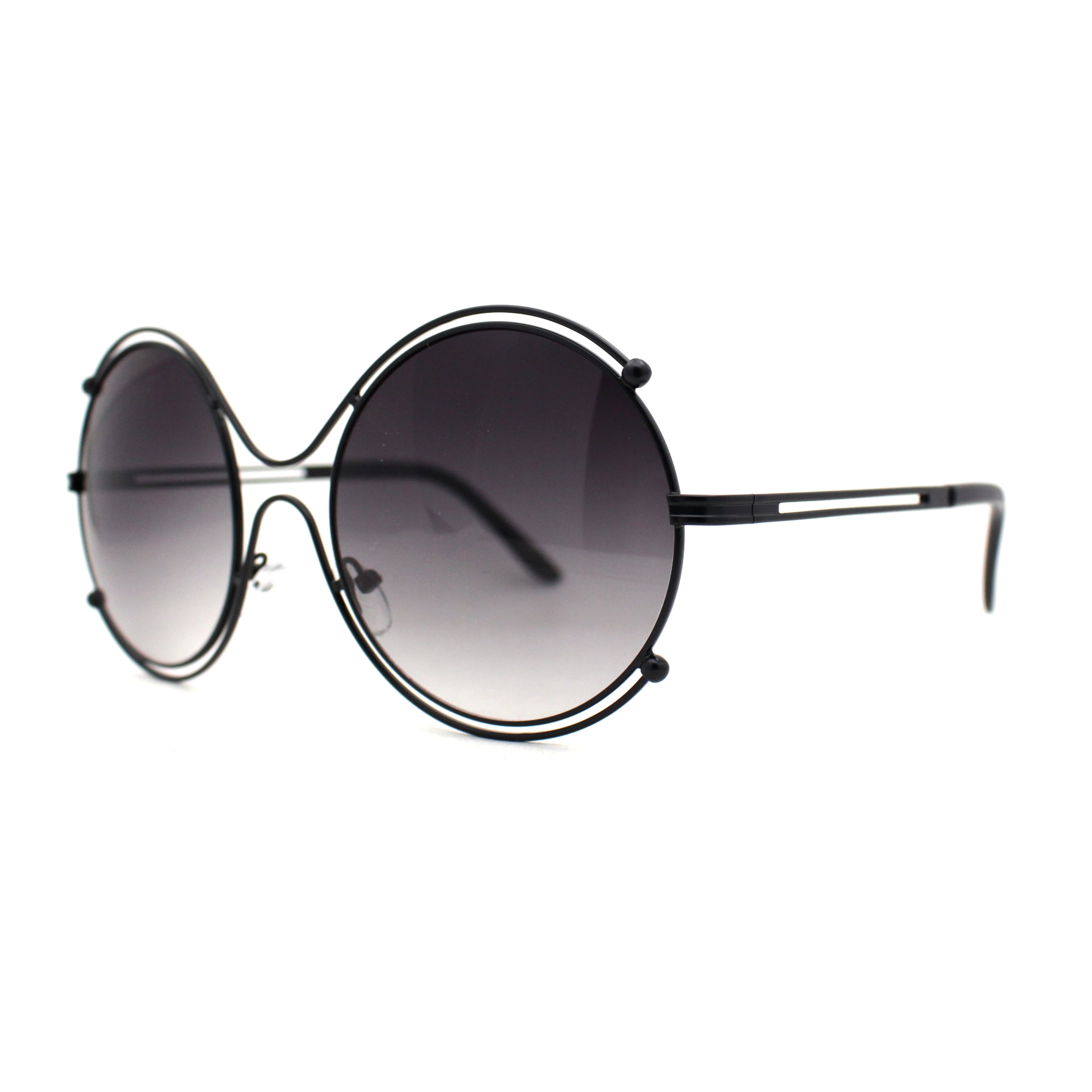 Retro Futurism Round Circle Lens Oversize Metal Rim Sunglasses Black ...
