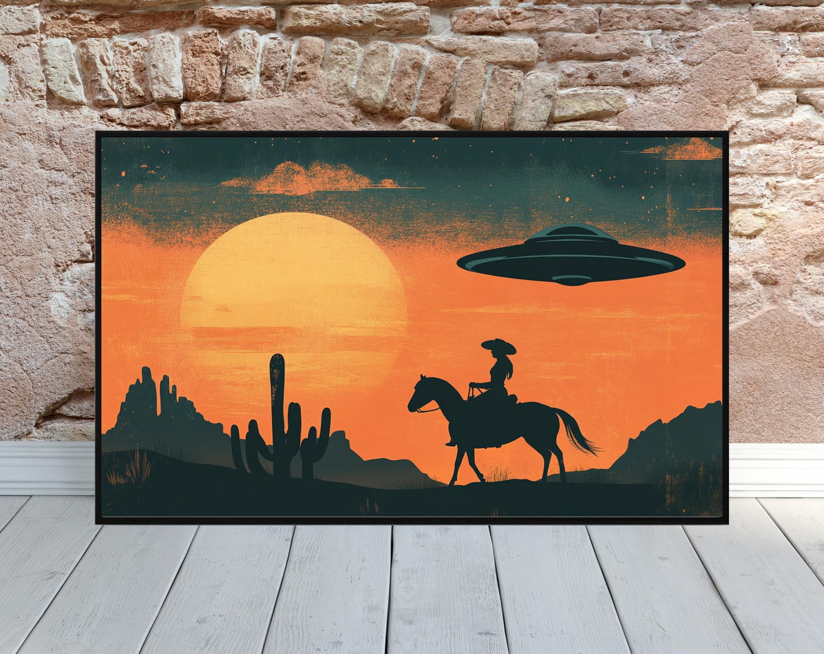 Retro Futuristic Art Vintage Western Sci-Fi Minimal Art UFO Alien Retro Scifi Wall Art Space ...