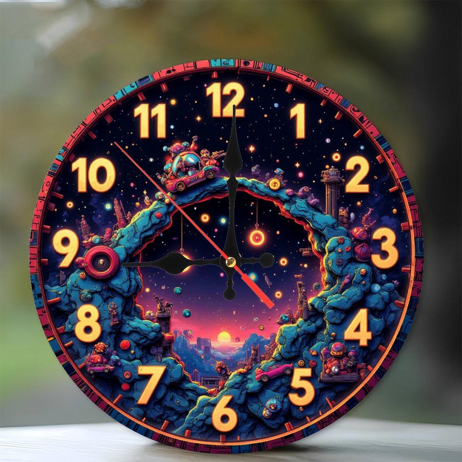 Retro Futuristic Clock Wall Art Decor 10-Inch Silent Wooden Wall Clock ...