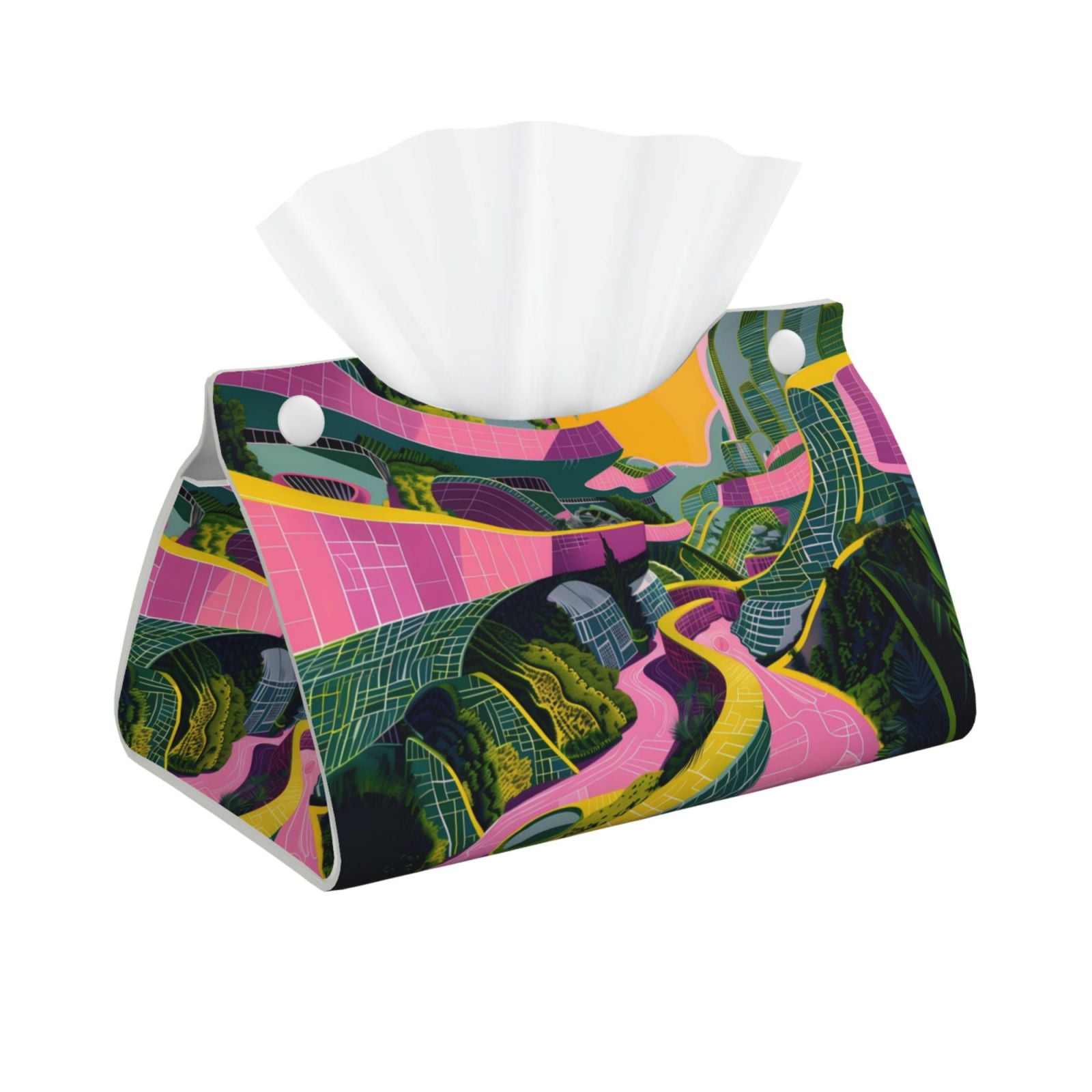 Retro Futuristic Landscape Long Leather Tissue Box Cover - Tissue Box ...