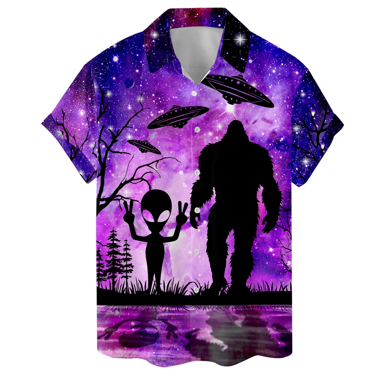 Retro Galaxy UFO Alien Bigfoot Hawaiian Shirt For Men Sasquatch Mens ...
