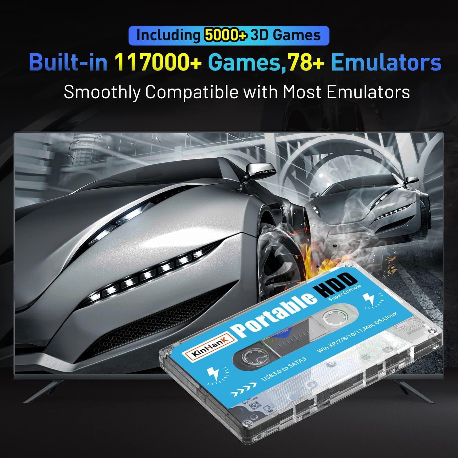 Retro Game Console Kinhank 500G Portable External Game Hard Drive Disk ...