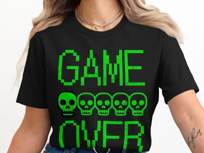 Retro Gamer Shirt, Game Over Skull Tee, Vintage 8-Bit Gaming, Geek Gift ...