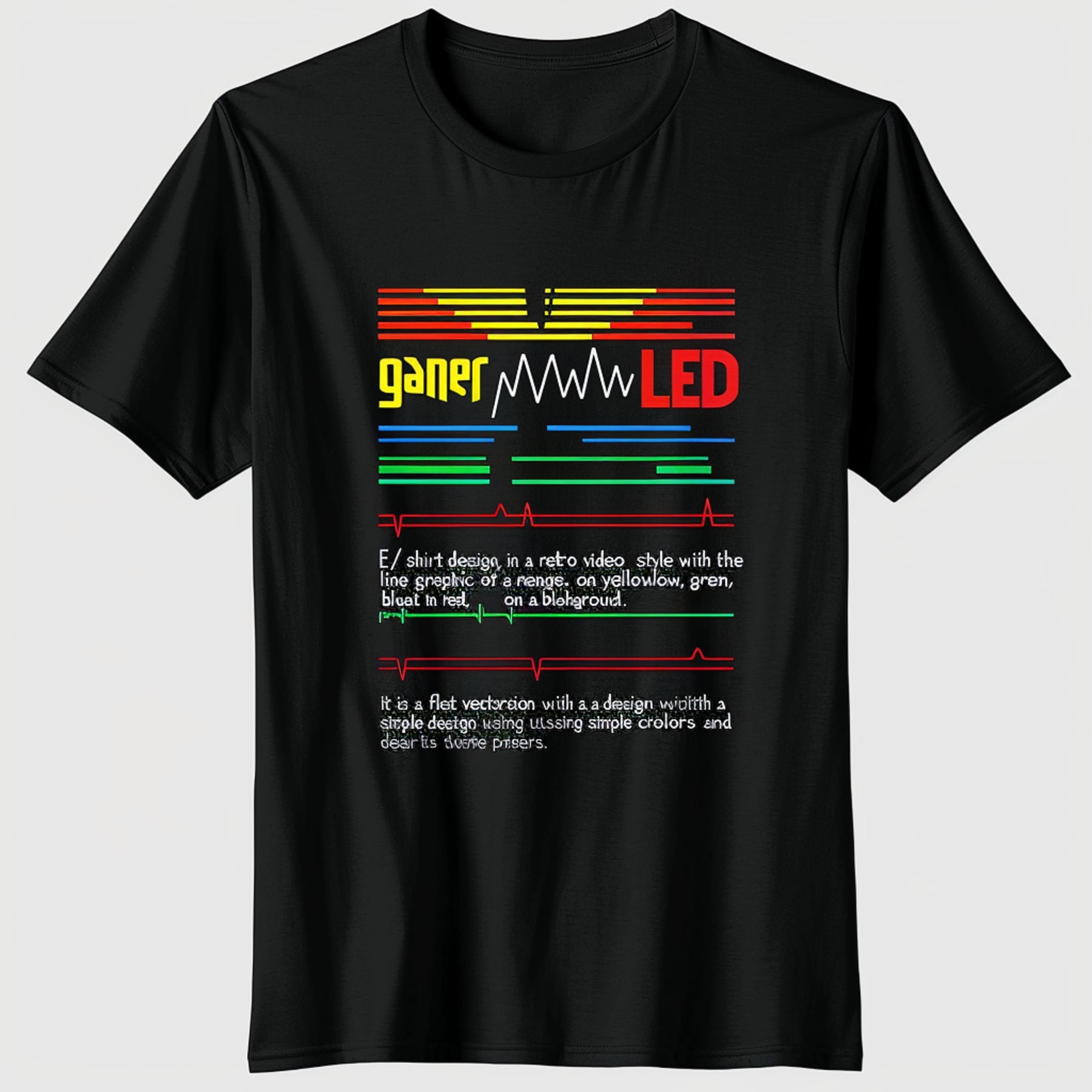 Retro Gamer Tee with LED Heartbeat Graphic Black TShirt for Gaming ...