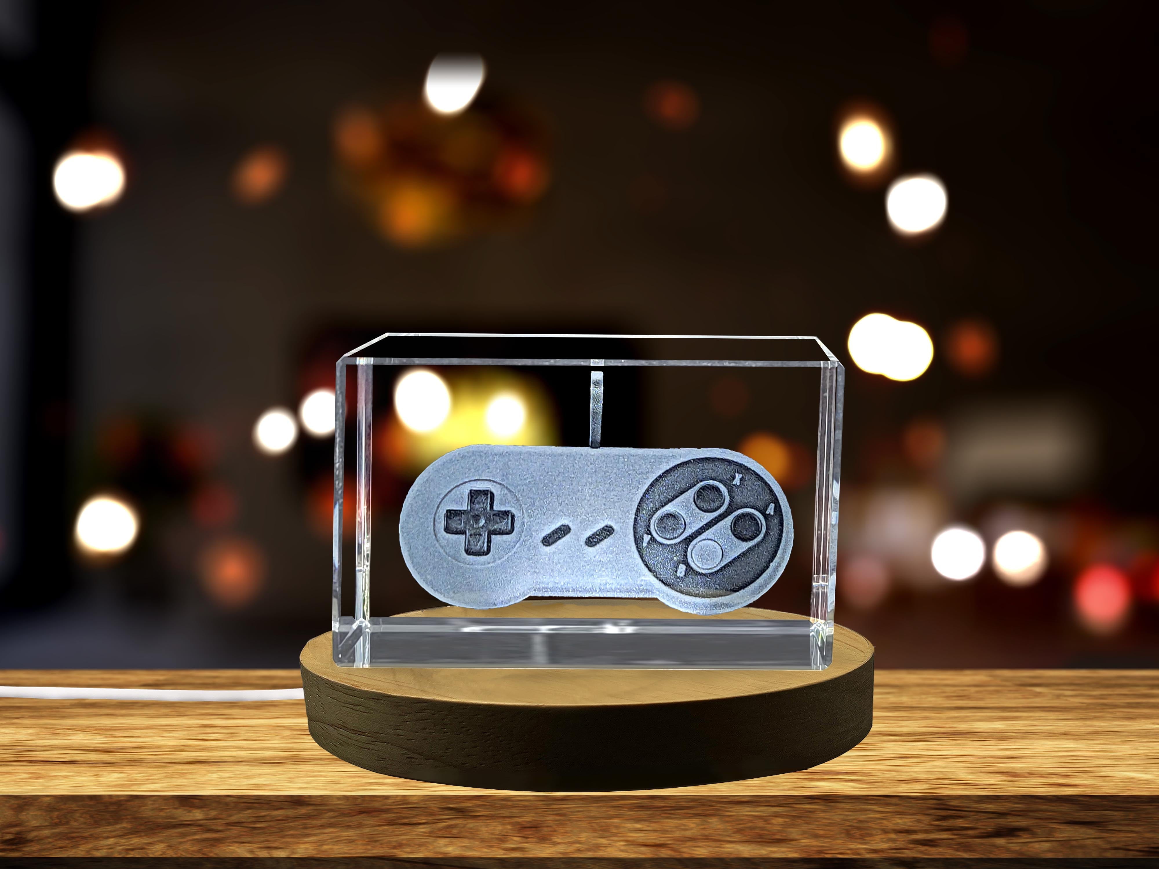 Retro Gaming Glory: 3D Engraved Crystal 1990 Game Controller A&B ...