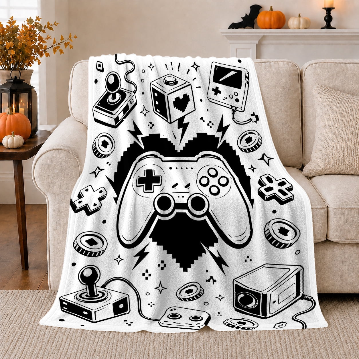 Retro Gaming Icons Black White Line Art Controller, Playful Celestial ...