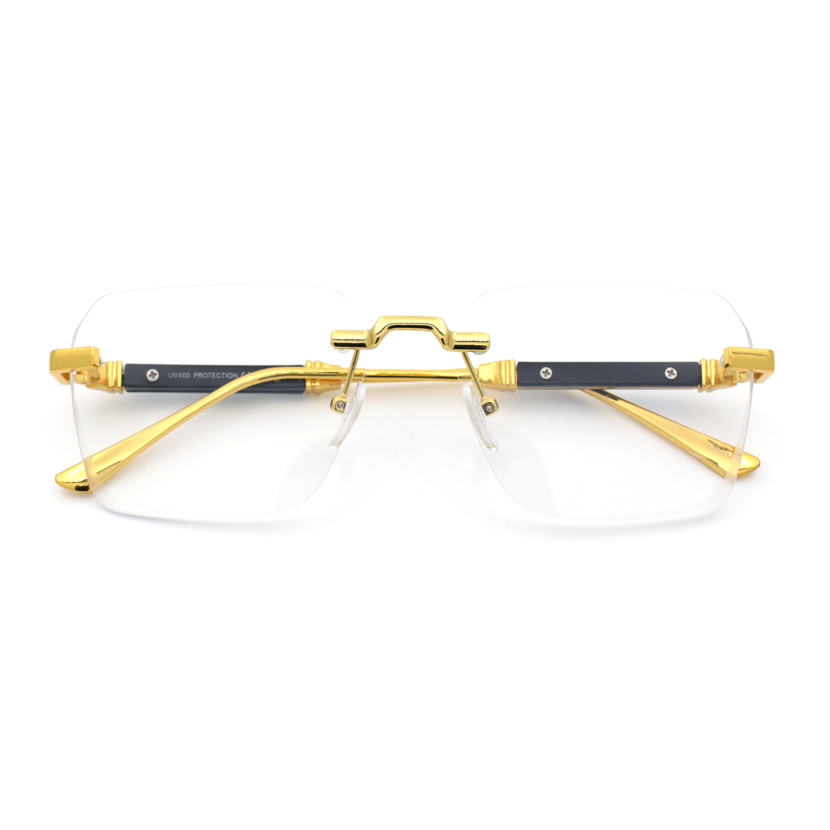Retro Gangster Rapper Luxury Clear Lens Rimless Rectangle Fashion ...