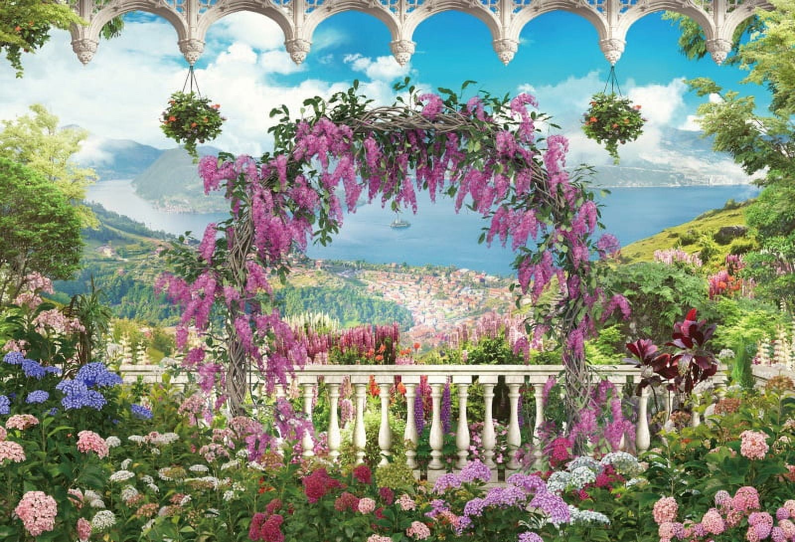 Retro Garden Beautiful Balcony Seascape Scenery Backdrop Romantic ...