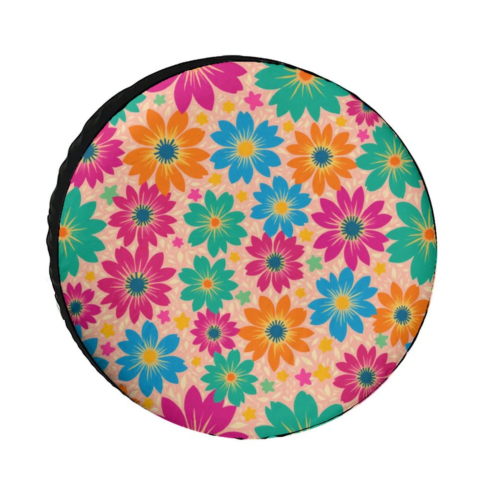 Retro Garden Flowers Groovy Multicolor Spare Tire Cover 14-16inch ...