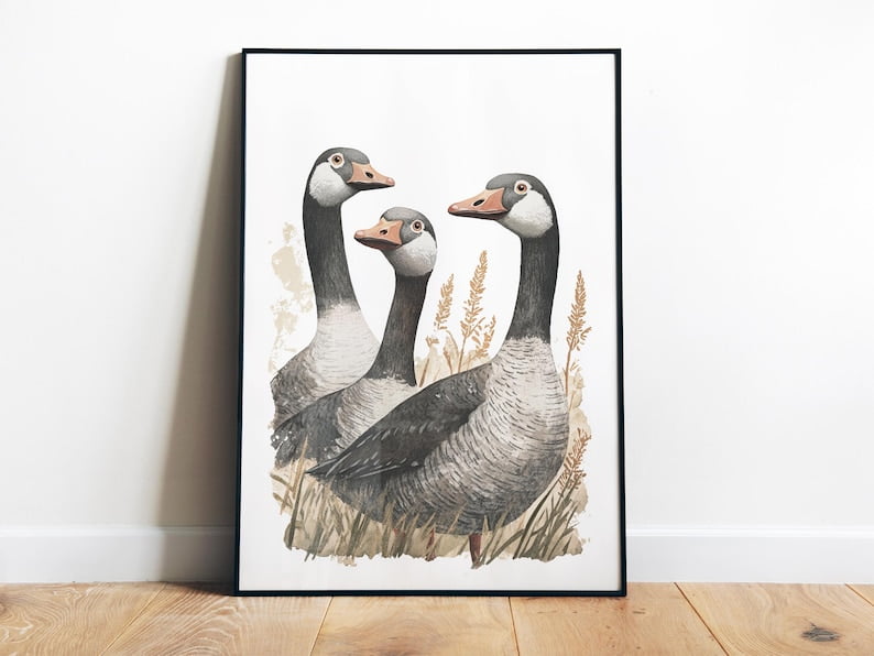 Retro Geese Wall Art Print, Vintage Goose Painting, Digital Farmhouse ...