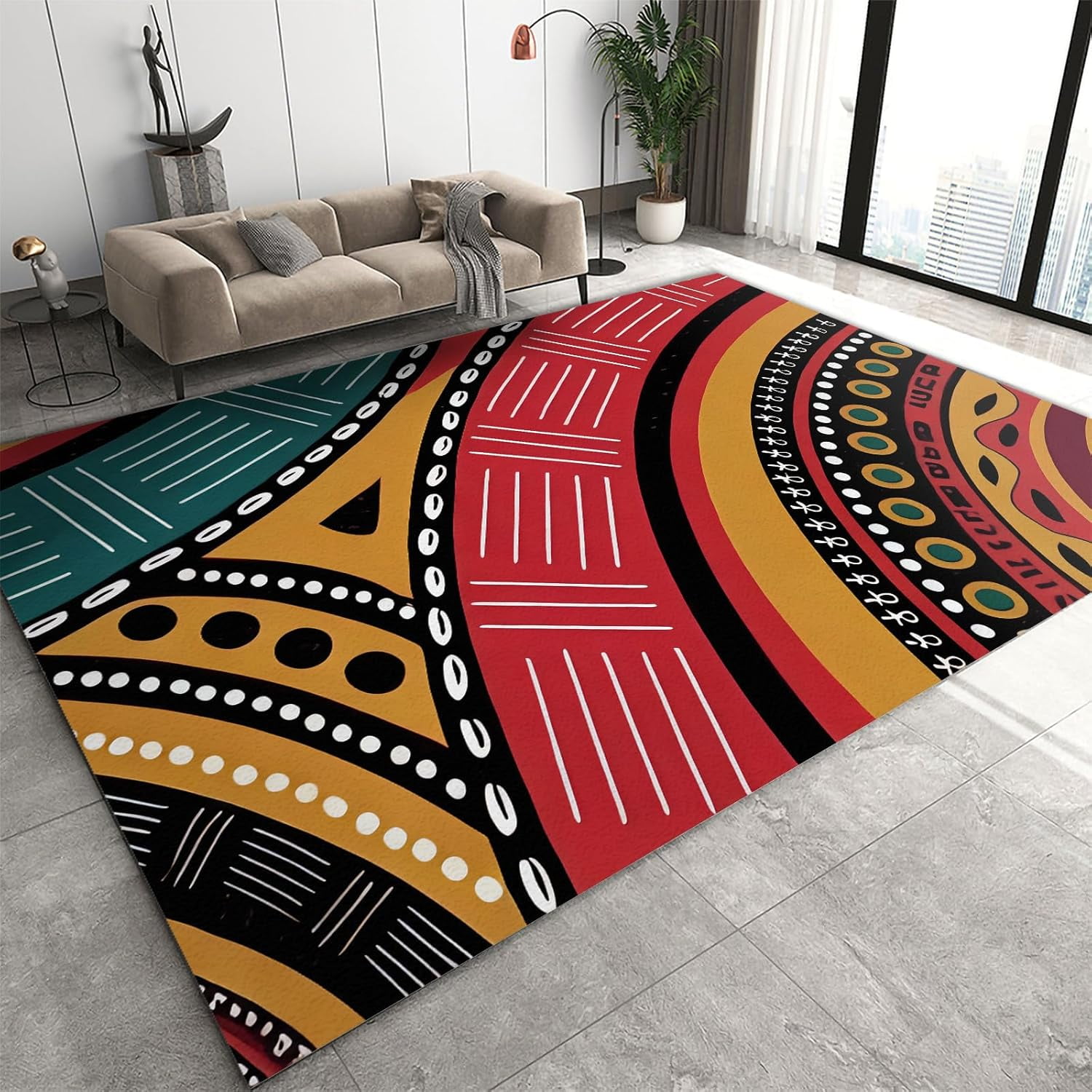 Retro Geometric African Tribal Culture Area Rug, Farmhouse Colorful ...