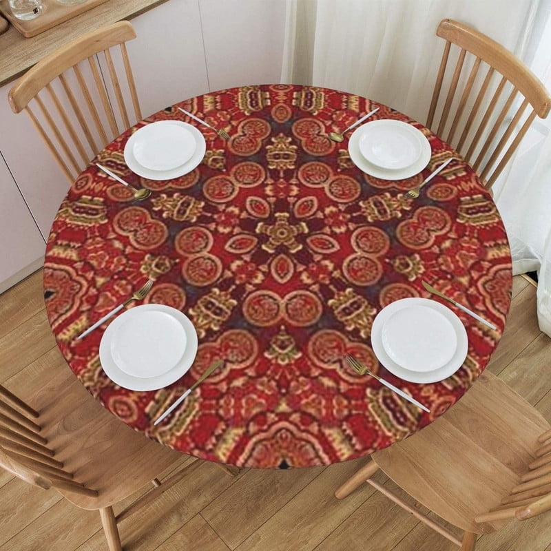 Retro Geometric Art Red White Circular Table Cover for Birthday, Picnic ...