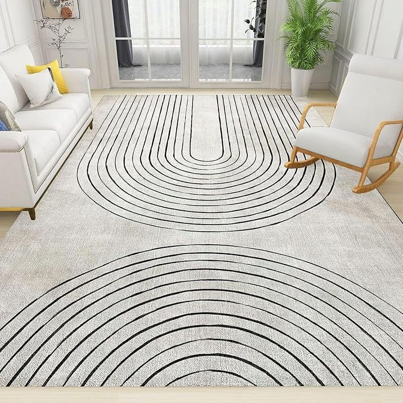 Retro Geometric Black And White Lines Area Rug, Modern Rug Boho Style ...
