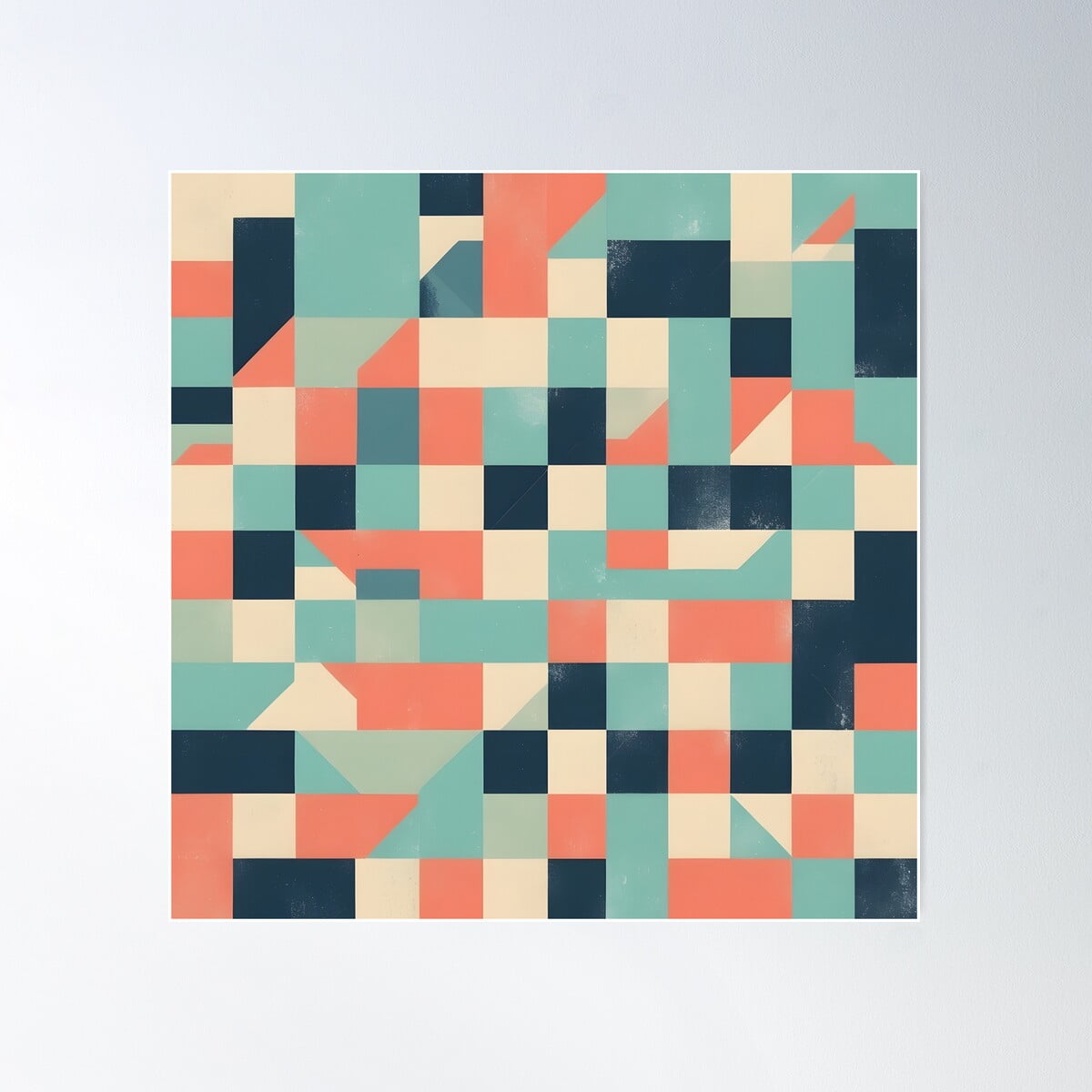Retro Geometric Block Pattern – Vintage-Inspired Abstract Design Poster Wall Art, Modern Wall ...