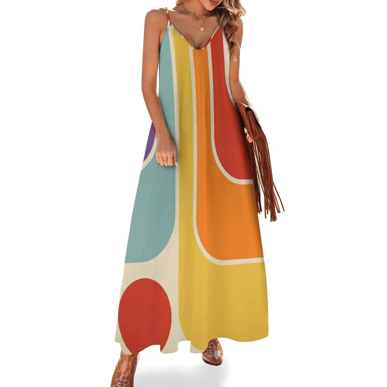 Retro Geometric Design 628 Sleeveless Dress ceremony dresses Long ...