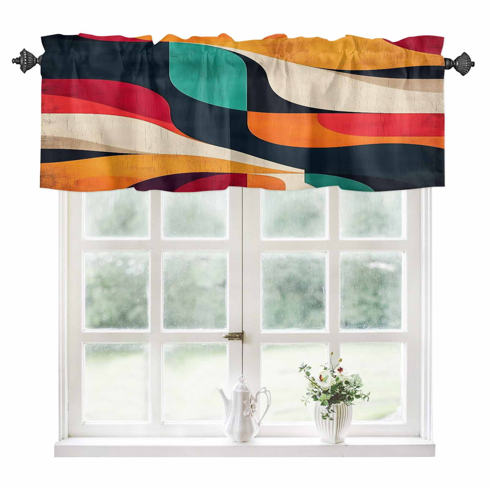 Retro Geometric Kitchen Valances for Windows 42x12 Inch Kitchen ...