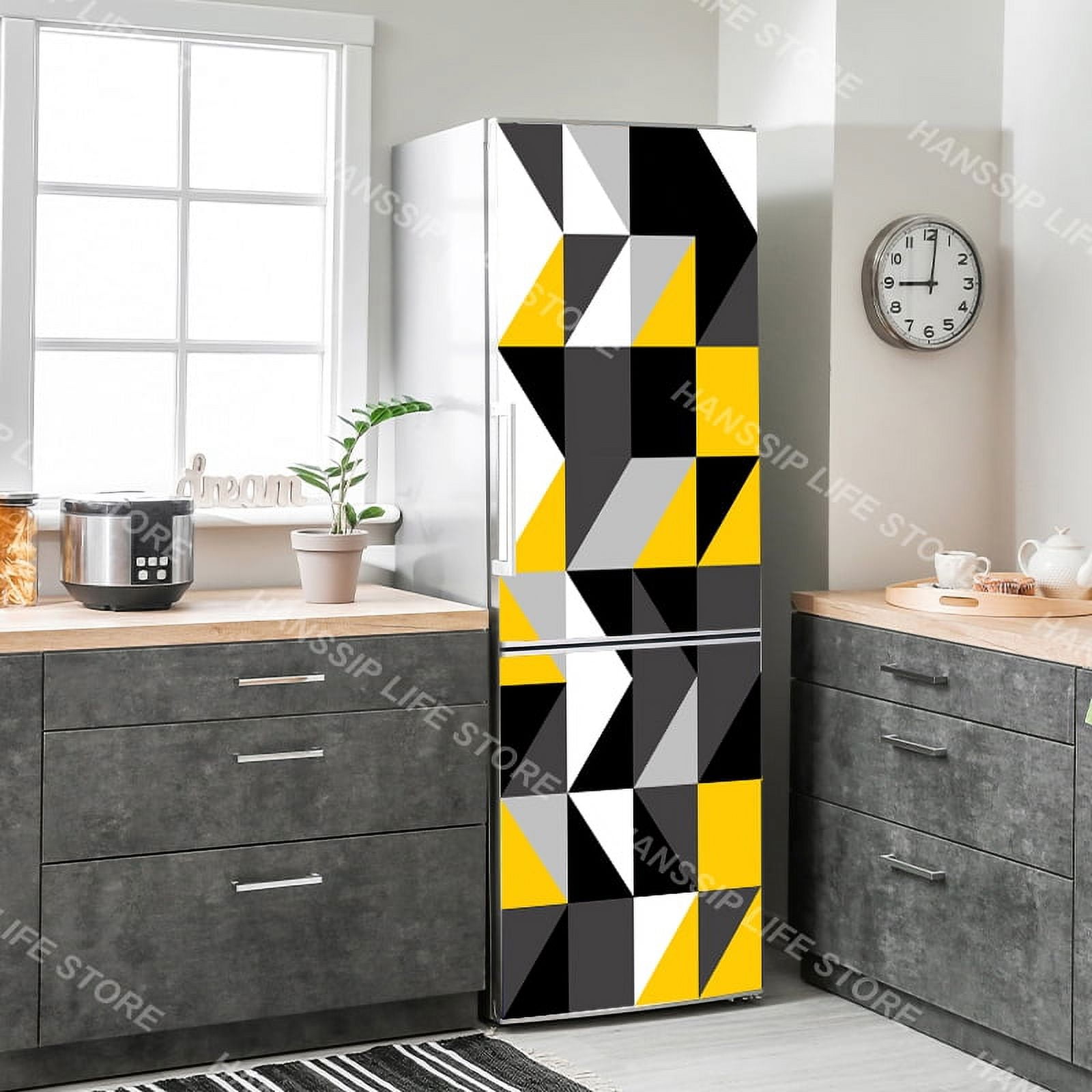 Retro Geometric Triangle Pattern Refrigerator Door Wrap Cover ...