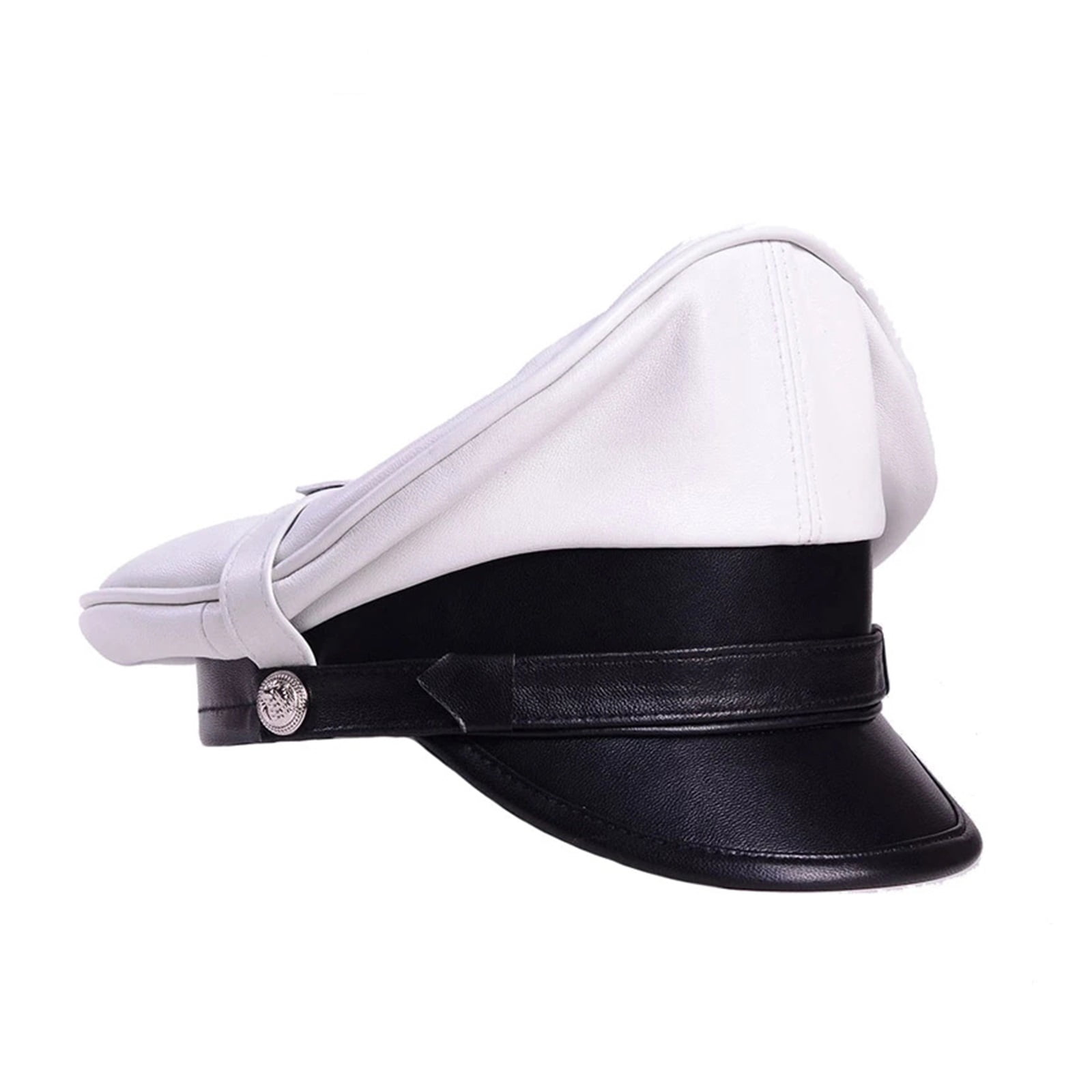 Retro German Hat For Men White Classic Real Leather Motorcycle Heavy ...