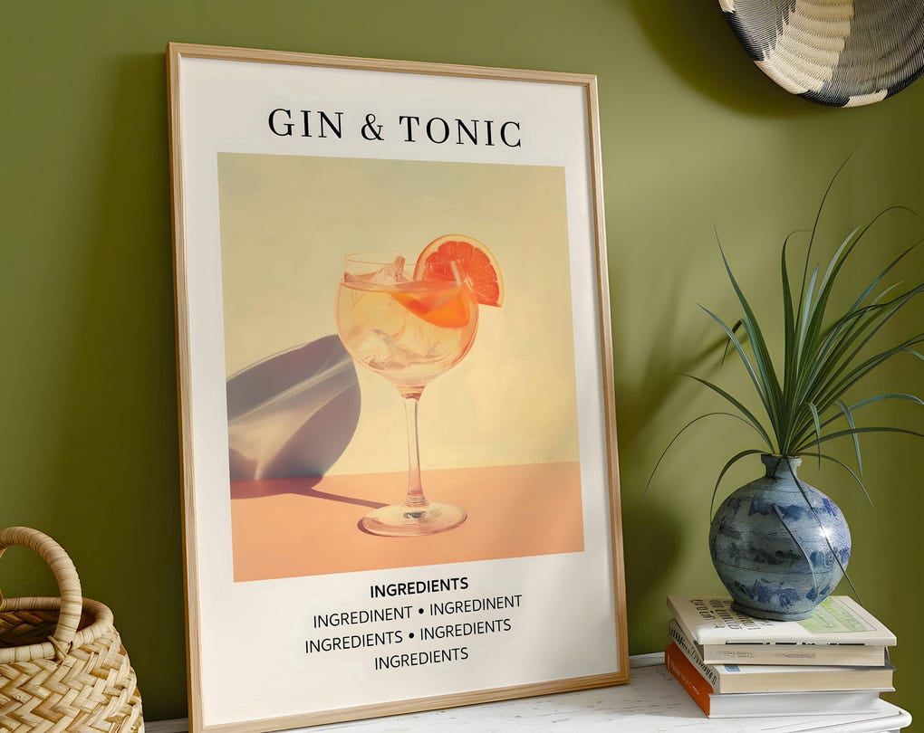 Retro Gin & Tonic Poster Mounted Drink Ingredients Art Perfect ...