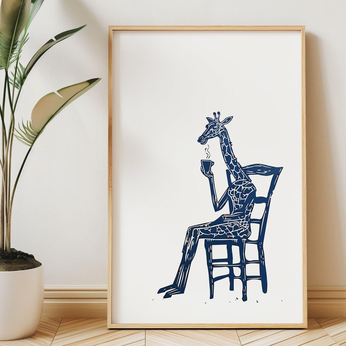 Retro Giraffe Coffee Wall Art, Quirky Kitchen Giraffe Teacup Print ...