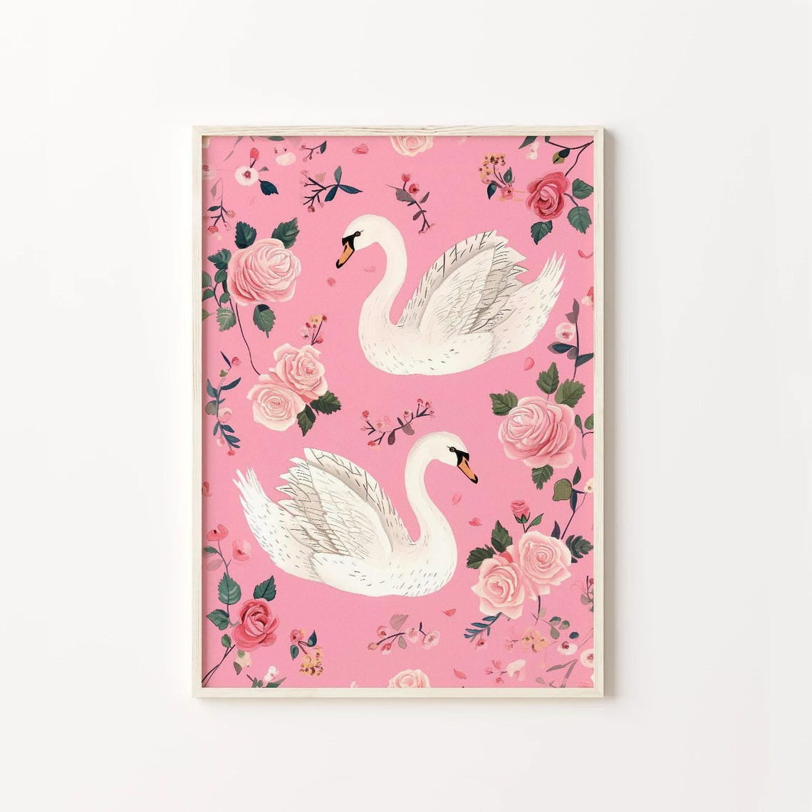 Retro Girly Swan Poster, Light Pink Aesthetic Wall Art, Coquette Room ...