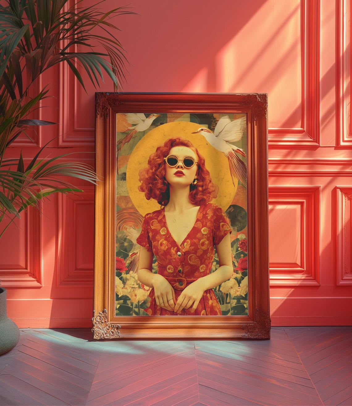 Retro Glam Woman Wall Art Print, 70S Aesthetic Bold Color Collage ...