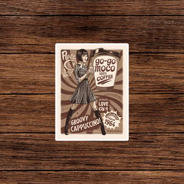 Retro Go-Go Moco Coffee Sticker - 60S Fashion Girl With Groovy ...