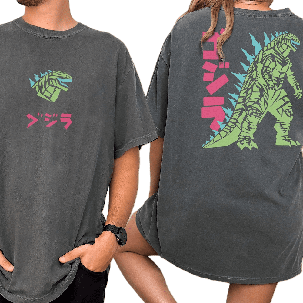 Retro Godzilla Shirt, Vintage Japanese Movie Poster Text Graphic Tee ...