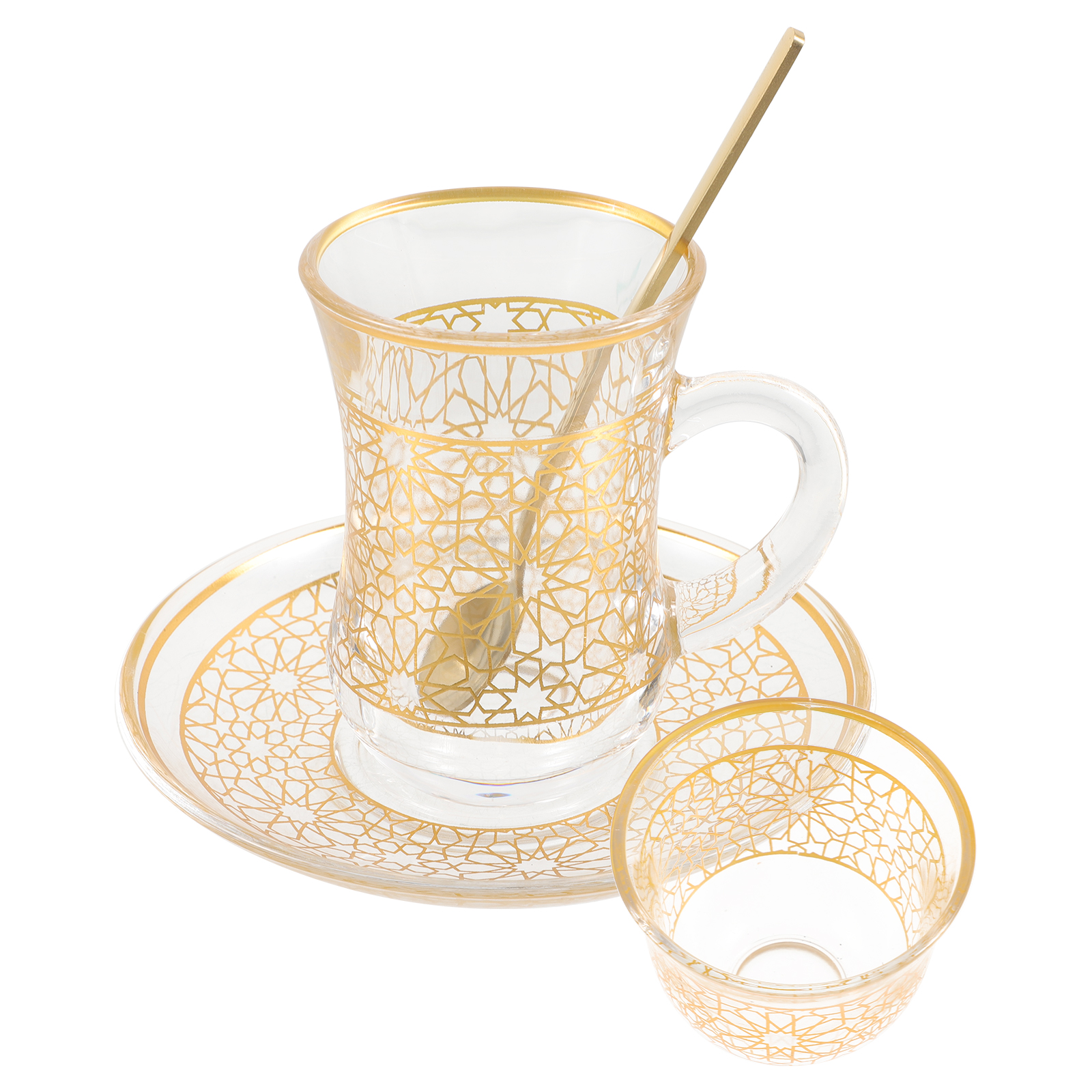Retro Gold-rimmed Coffee Cup Arabic Home Restaurant Set Printed Glass ...