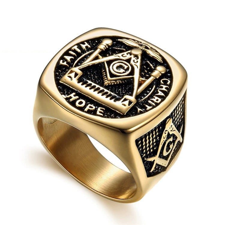 Retro Golden Silver Color Freemasonry Rings for Men Punk 14K Yellow ...