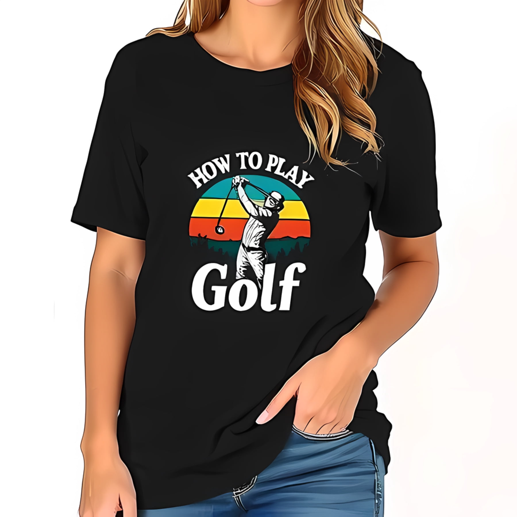 Retro Golf Graphic Cotton Short Sleeve T-Shirt - Vintage Golfer Sunset ...