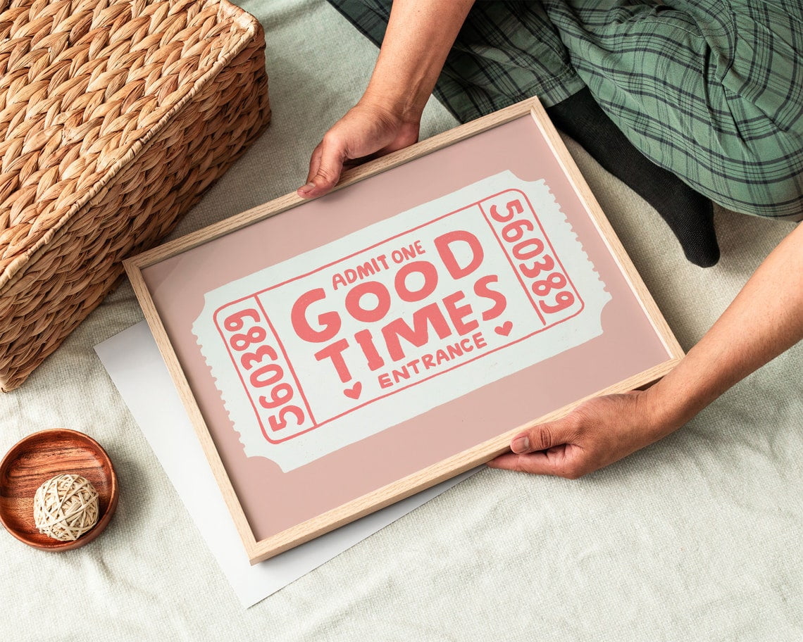 Retro Good Times Ticket Print Retro Bar Cart Decor Preppywall Art ...