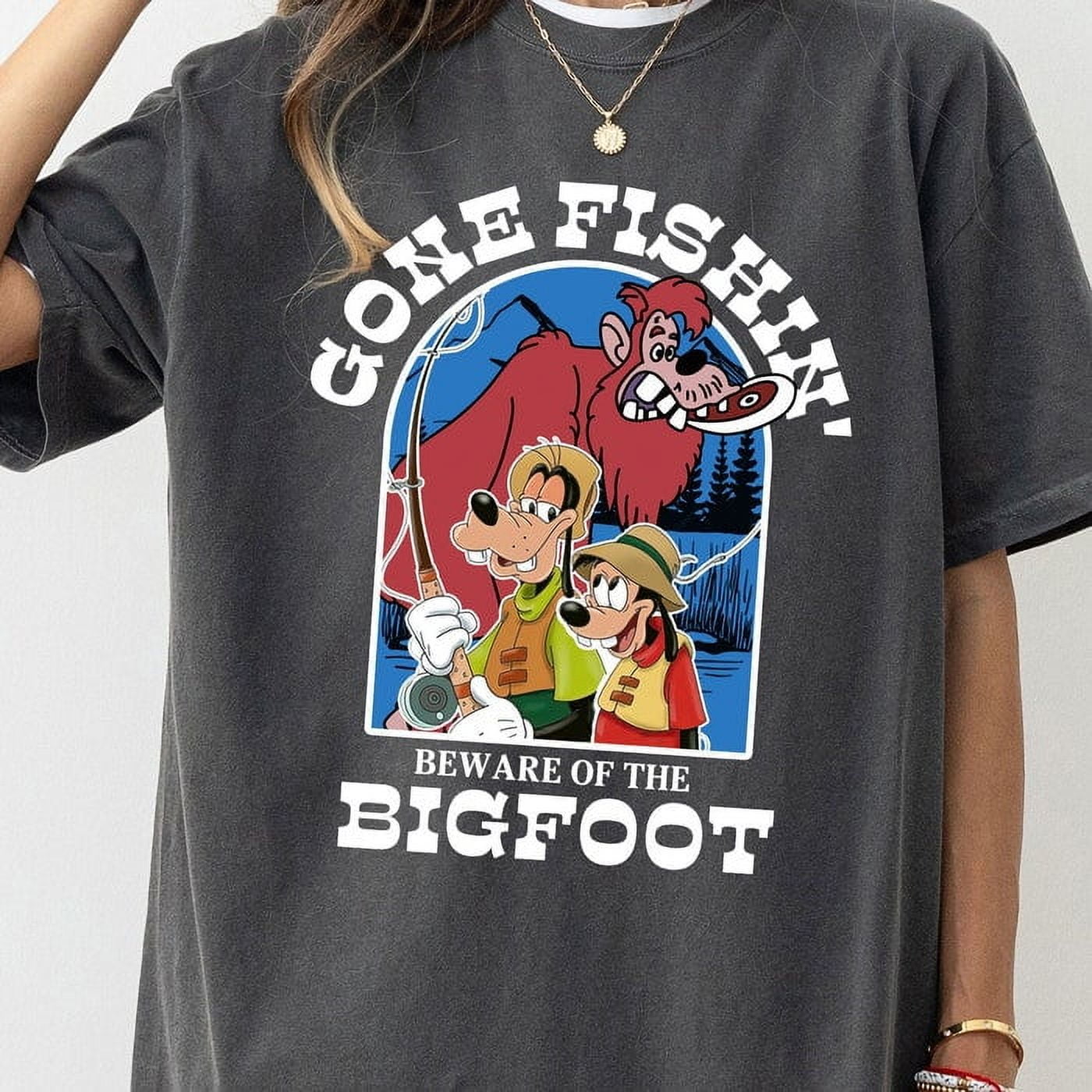 Retro Goofy Max Goof Shirt Gone Fishin' Beware Of The Bigfoot T-shirt ...