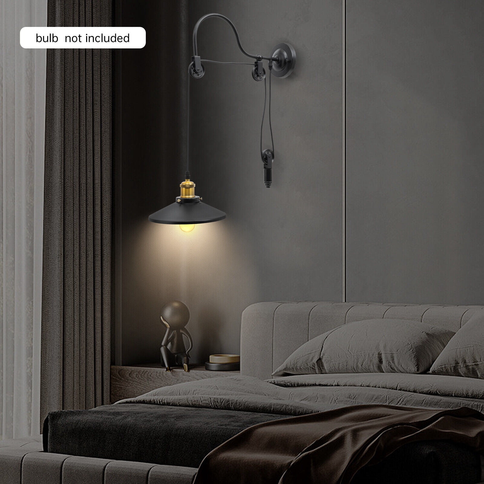 Retro Gooseneck Wall Lamp Metal Vintage Industrial Wall Sconce Pulley ...