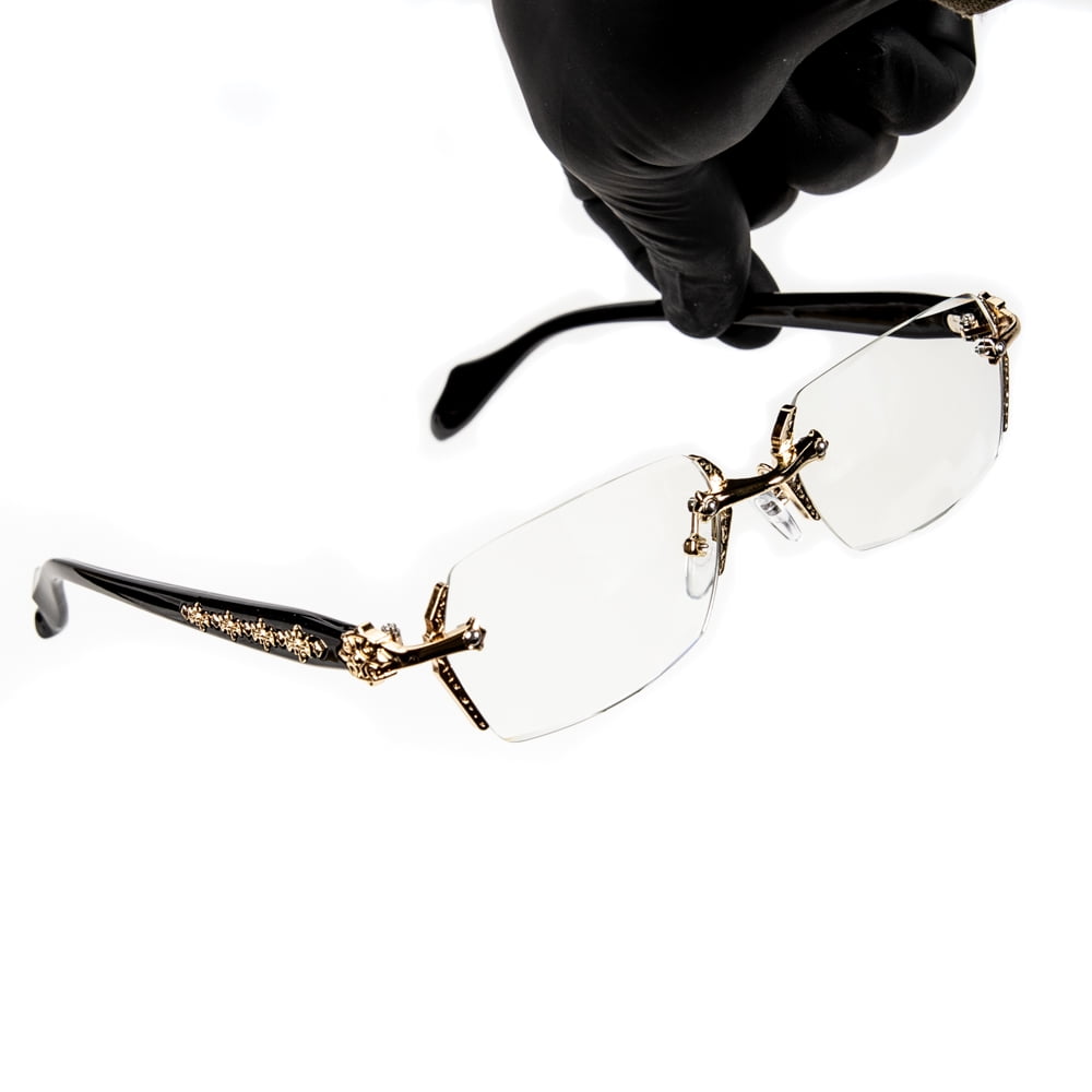 Retro Gothic Cross Style Vintage Designer Edge Cut Rimless Clear Lens ...