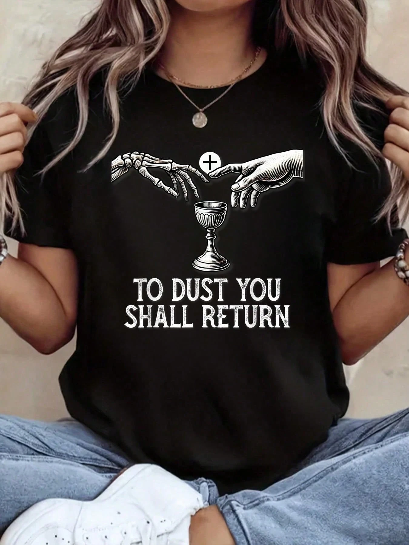 Retro Gothic Memento Mori Skeleton Hand Graphic Tee - To Dust You Shall ...