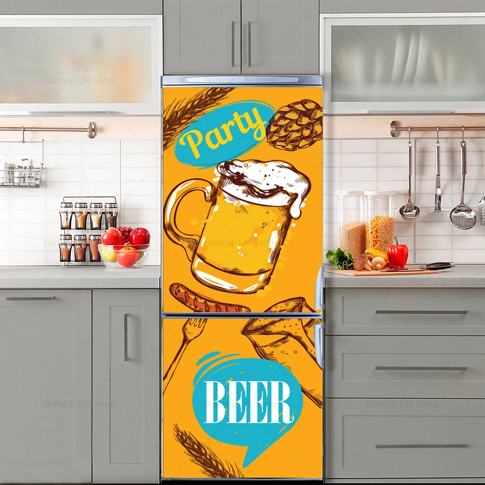Retro Graffiti Fridge Door Mural Sticker Waterproof PVC Village Vintage ...