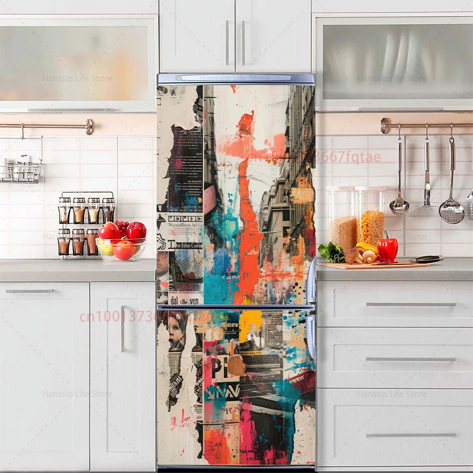 Retro Graffiti Poster Refrigerator Door Wrap Sticker Removable Kitchen ...