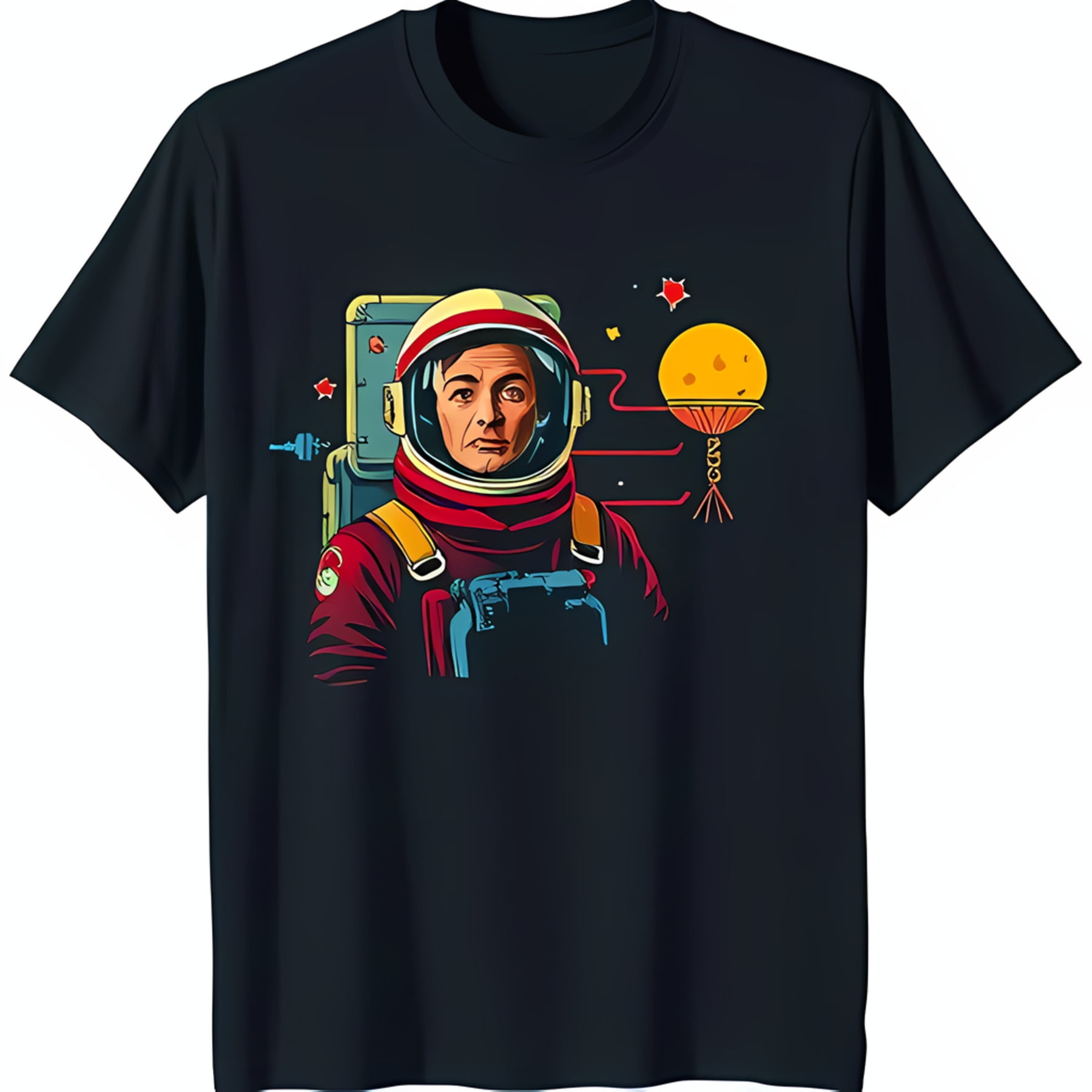 Retro Graphic T-Shirt Vintage Space Suit Design with Moon & Stars Black ...