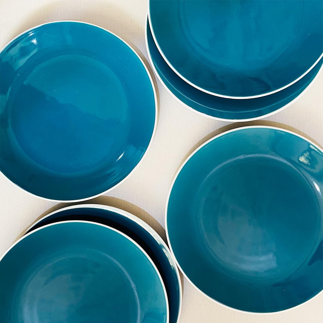 Retro Green Ceramic Dinner Plates Set Of 6 | Handcrafted Full Ceramic ...