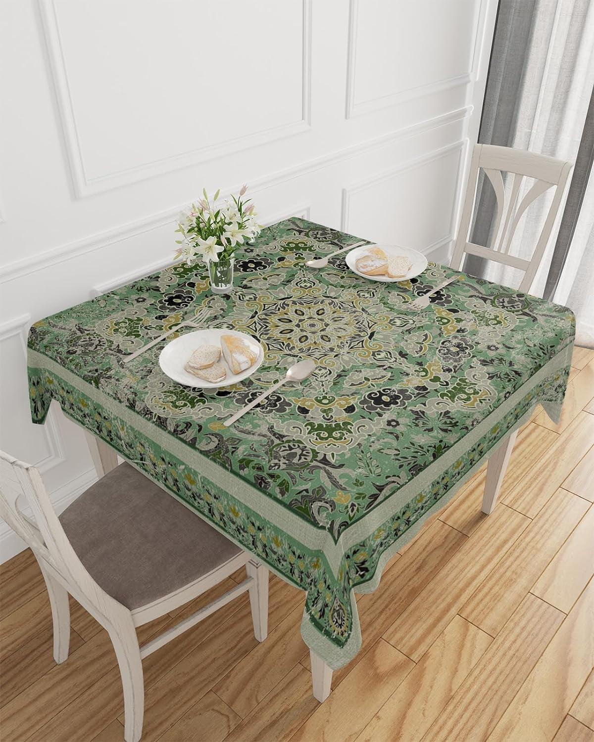 Retro Green Floral Tablecloth Waterproof for Round/Rectangle/Oval ...