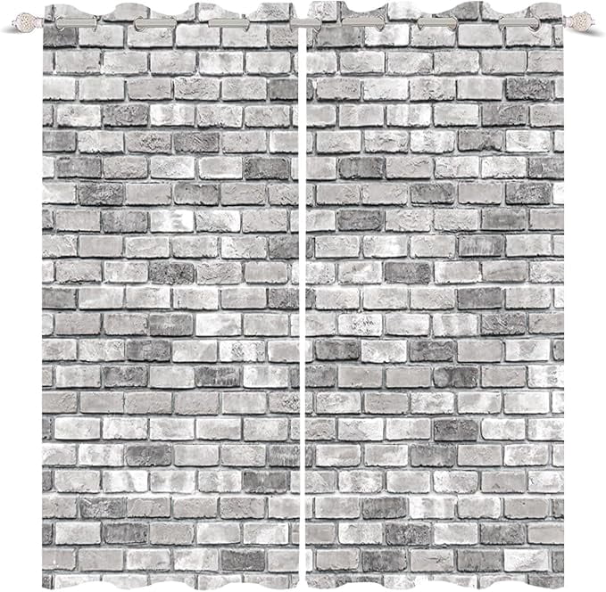 Retro Grey Brick Blackout Curtains For Bedroom/Living Room, Simulation ...