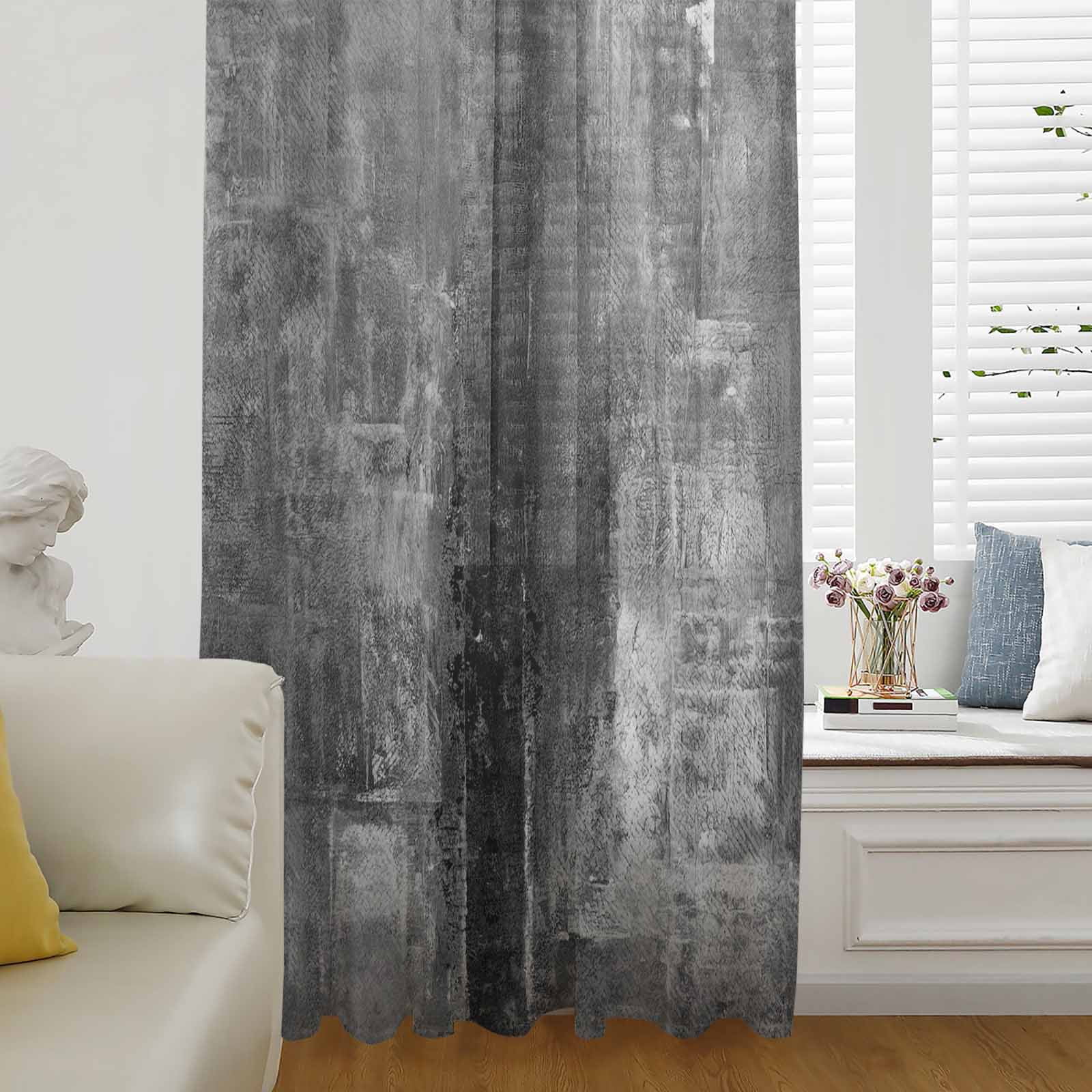Retro Grey Window Curtain 108 Inches Long,Abstract Art Painting Modern ...