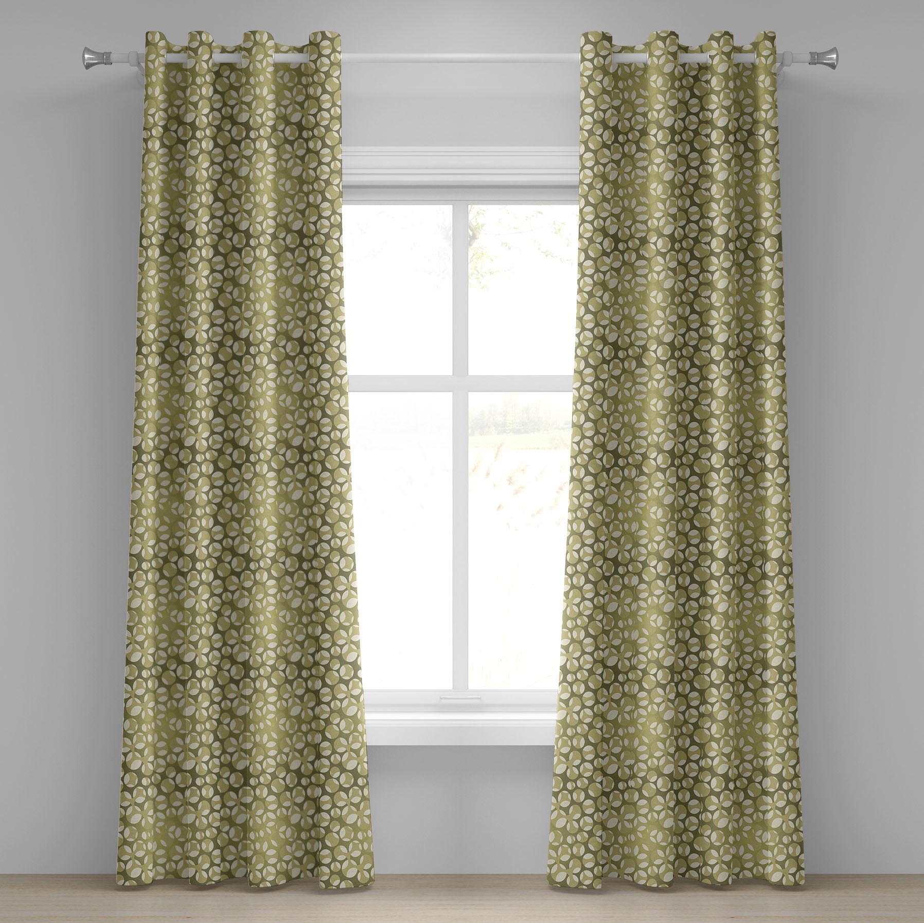 Retro Grommet Curtain, Circular Shapes Abstract Grid Pattern Repetitive ...